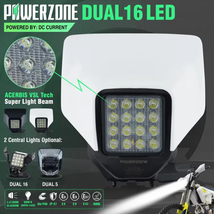PowerZone Motorcycle LED Headlight Headlamp Light Supermoto Fairing For ...