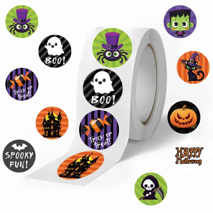 500Pcs Halloween Round Stickers Set for Kids - Pumpkin Bat Witch Spider ...