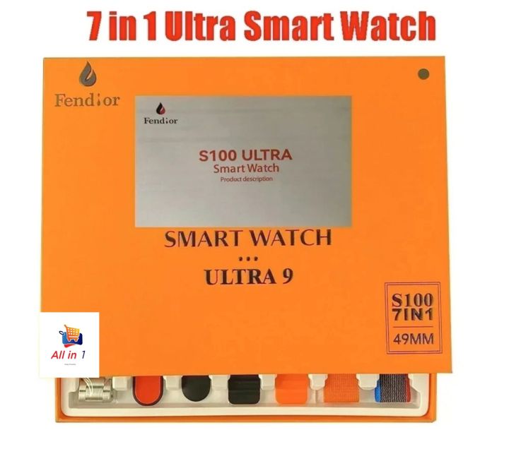 Smart Watch S100 Ultra 7 in 1 Heart Rate Waterproof Fitness Tracker S9 ...
