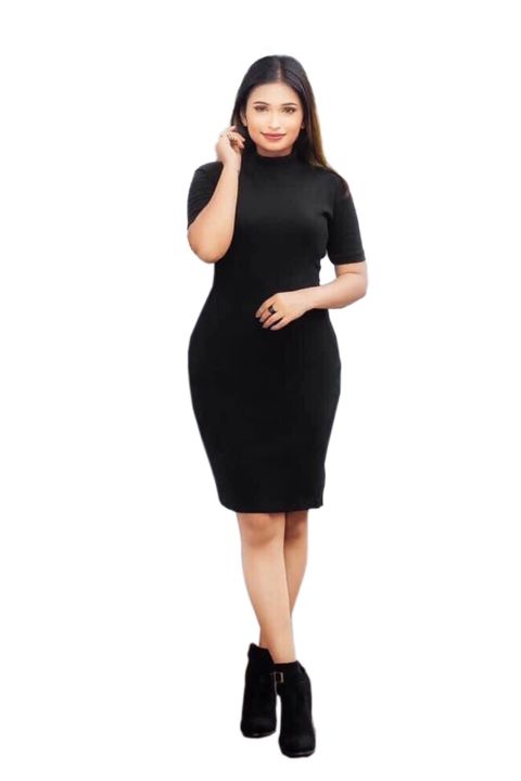 Cotton Rib Solid Black Color Frock | Daraz.lk