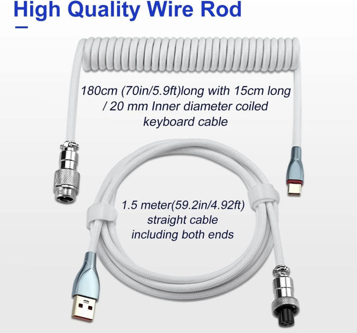 Mechanical Keyboard Coiled Cable with USB Type C Aviator Connector for ...