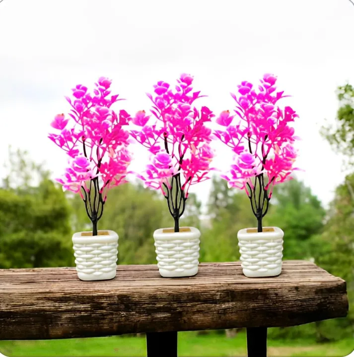Pack of 3 pink Gulab flowers set with new design pots, 3 piece pink ...