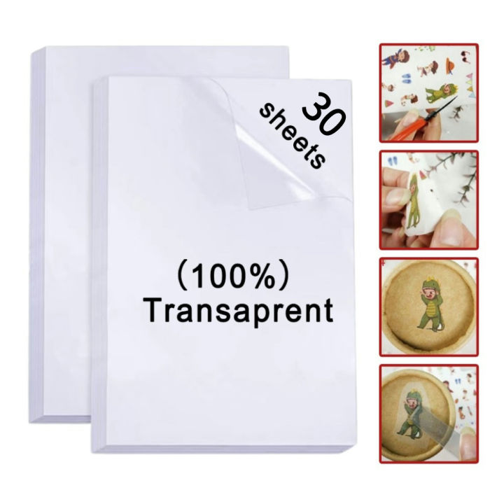 30 sheets 100% Transparent Vinyl Sticker Paper A4 Waterproof Label Sticker for Inkjet Printer ...