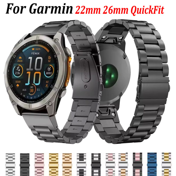 26mm 22mm Stainless Steel Strap For Garmin Fenix 8 7X Pro 6X 5X Plus ...