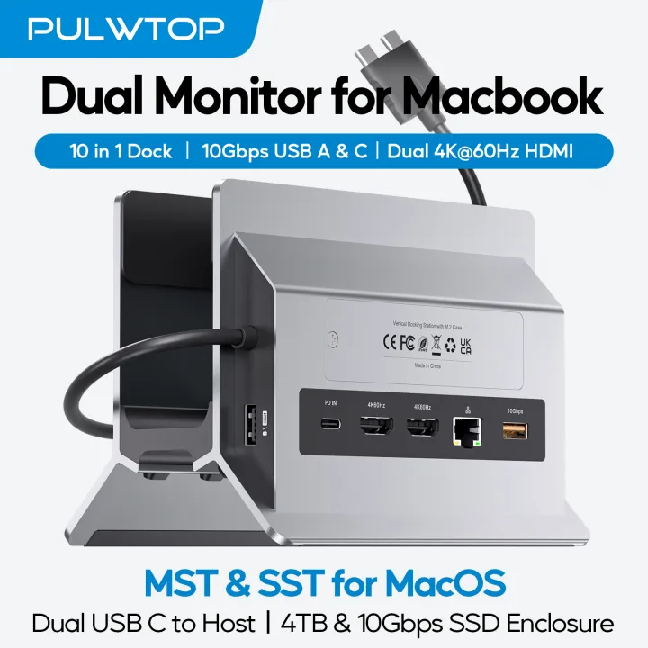PULWTOP MacBook Docking Station Dual Monitor with 2 HDMI 4K60Hz, USB A ...