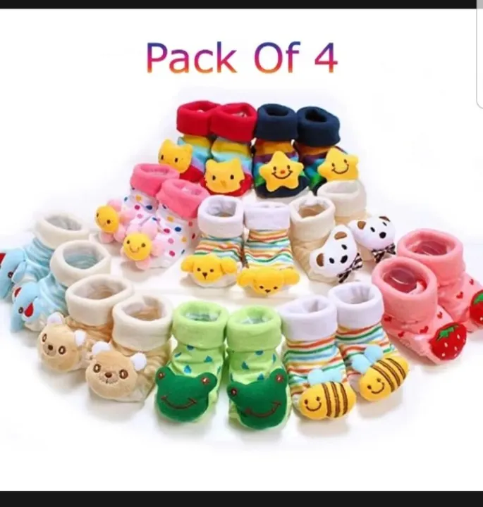 Pack Of 4 New Born Baby Socks Shoes Foot Wear Cotton Stretchable Stuff ...