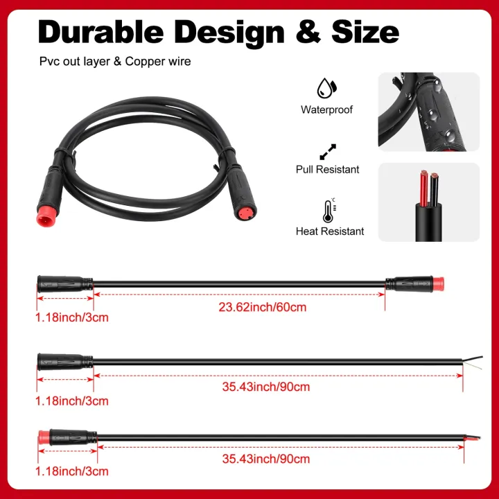Ebike Waterproof Cables 2Pins Electric Bike Extension Cables for ...