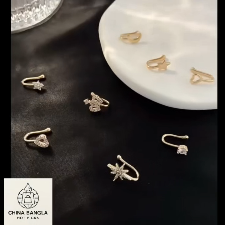 Multi-Style Crystal Heart/Crown/Lightning Clip | U-Shaped Non-Piercing ...