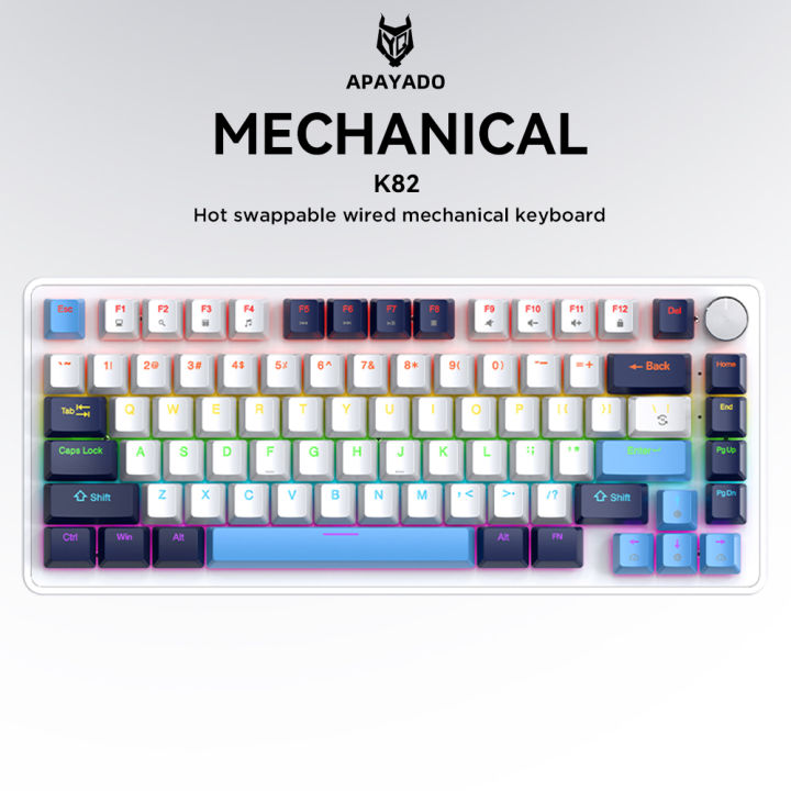 APAYADO K82 Multifunctional Knob Mechanical Keyboard,Cool Backlight,82 ...