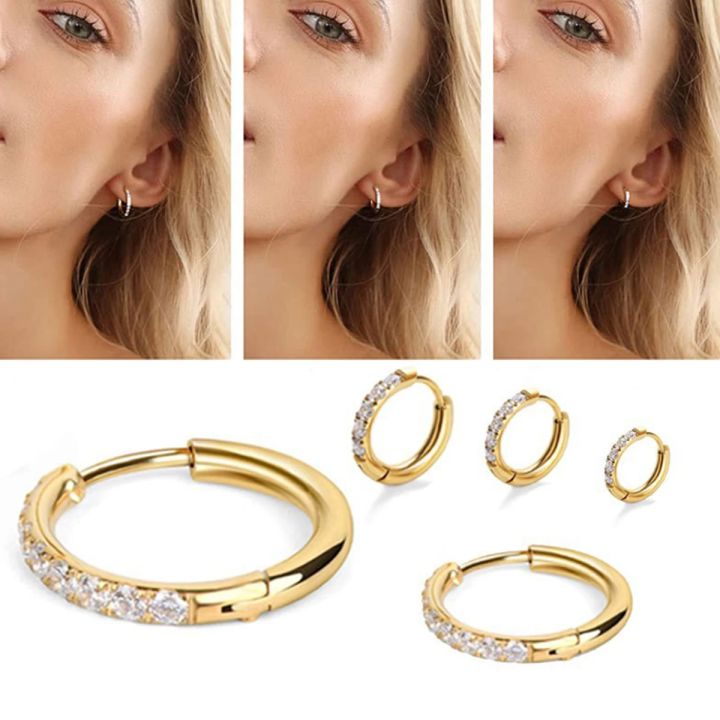 2Pcs Stainless Steel Cz Hoop Earrings Simple Helix Tragus Daith Conch ...