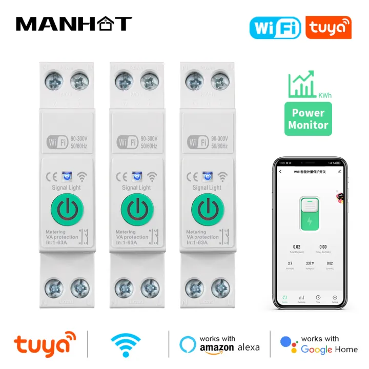 1-63A 1P+N Tuya WiFi Smart Circuit Breaker Switch Kwh Metering Timer ...