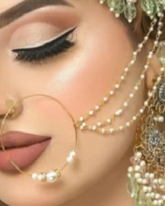 Bridal Nath Nose Ring with Crystal Beads and pearl chain – Traditional ...