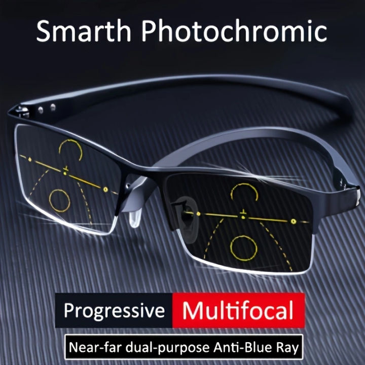 Titanium Transition Photochromic Progressive Reading Glasses Men ...
