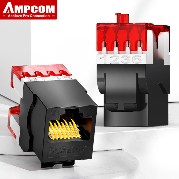 AMPCOM Cat6 RJ45 UTP Keystone Jack 180 Degree Punch Down Type, 50U Gold ...