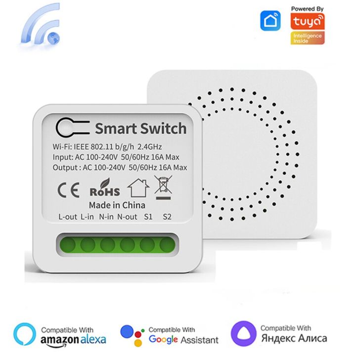 Wifi Mini Smart Switch 16A DIY Light Switch 2 Way Wireless Control Smart Home with Tuya Smart ...