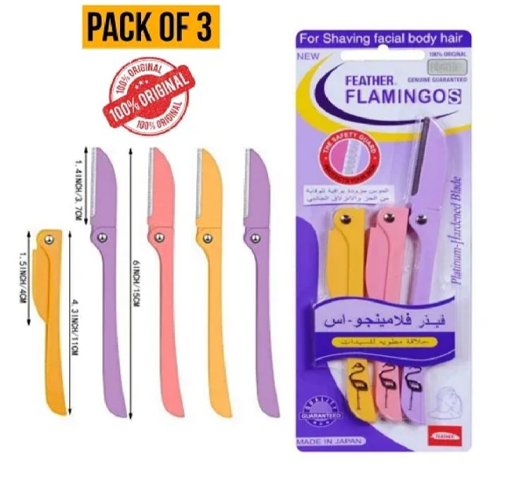 Original Pack Of 3- Feather Flamingo Facial Razor for Face, Eyebrows ...