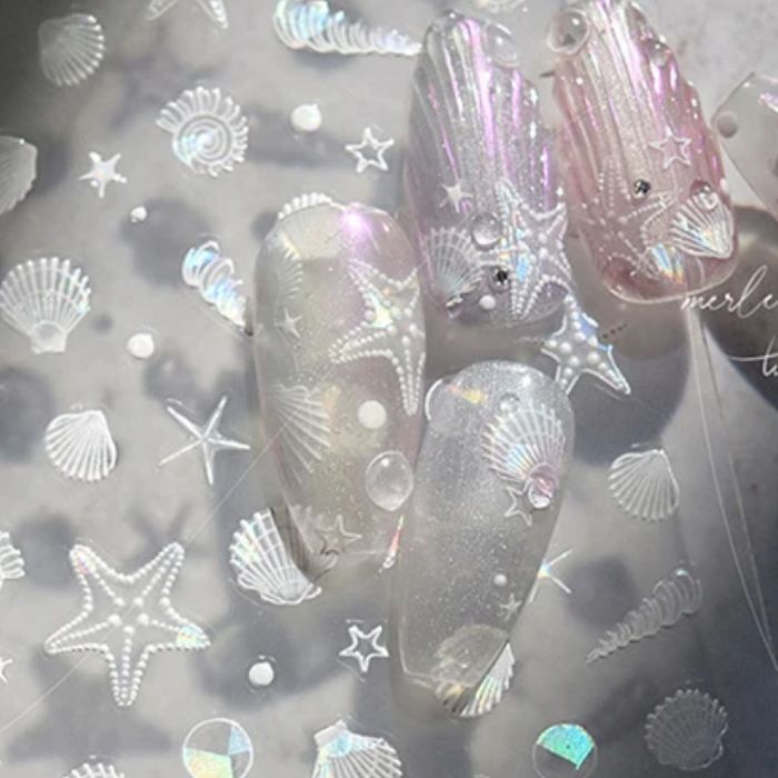 Shiny Shell Light Laser Sea Shell Conch Starfish Star Adhesive Nail Art ...