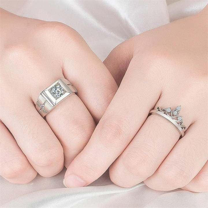 2 Pcs Pair Adjustable Love Couple Rings set King and Queen Best Gift ...