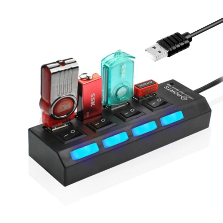 4 Ports Usb 2.0 Hub Led Usb Hub With Switch - Black | Daraz.com.bd