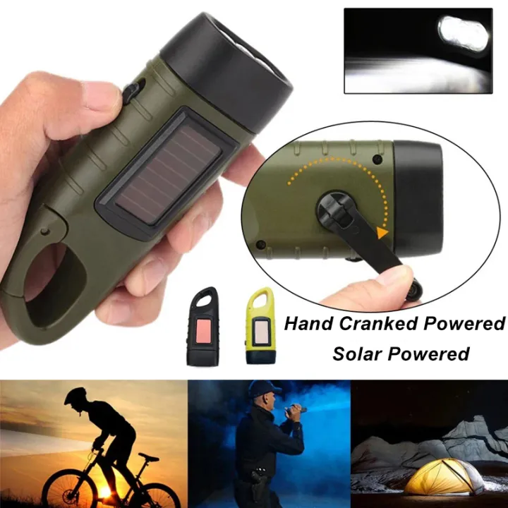 Portable Hand Cranked Flashlight Solar Powered 3 LED Waterproof ...