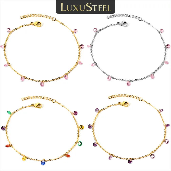 LUXUSTEEL Colorful Crystal Charm 316L Stainless Steel Bracelets For ...