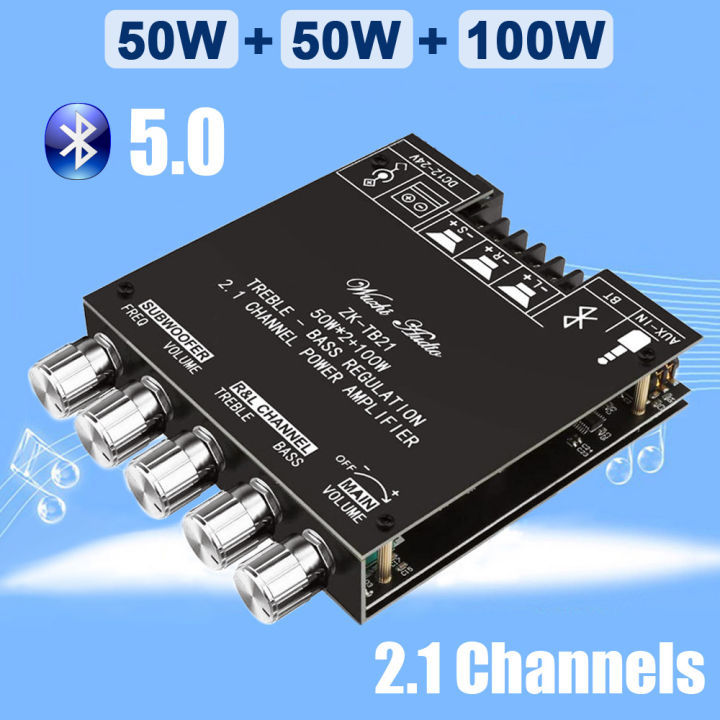 ZK-TB21 TPA3116D2 bluetooth 5.0 Subwoofer Amplifier Board 50WX2+100W 2.1 Channel Power Audio ...
