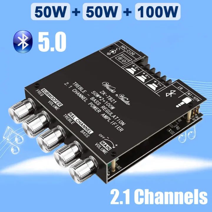 ZK-TB21 TPA3116D2 bluetooth 5.0 Subwoofer Amplifier Board 50WX2+100W 2.1 Channel Power Audio ...