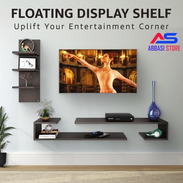 ESTANTERIA Black Stack Engineered Wood TV Entertainment Wall Unit ...