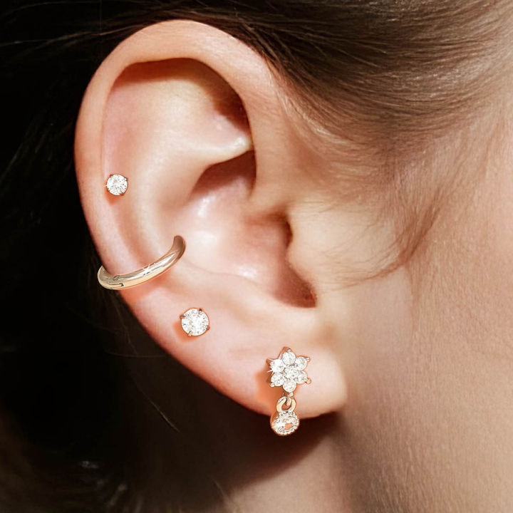 4-Pack Bestie Floral Earrings Gift Set, Stainless Steel Cartilage ...