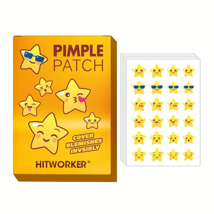 120pcs Yellow Funny Face Star Acne Patches - Cute Emoji Blemish Cover ...