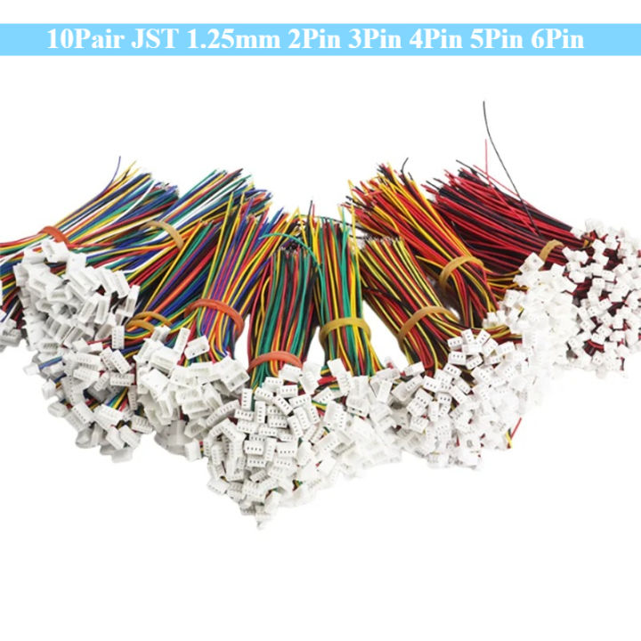 10Pair 28AWG Male/Female Plug JST 1.25mm 2Pin 3Pin 4Pin 5Pin 6Pin ...