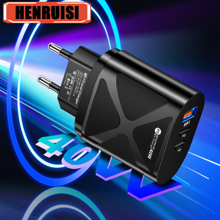 40W 3 Ports Dual PD USB Type C Super Fast Charging QC3.0 EU/US Plug ...
