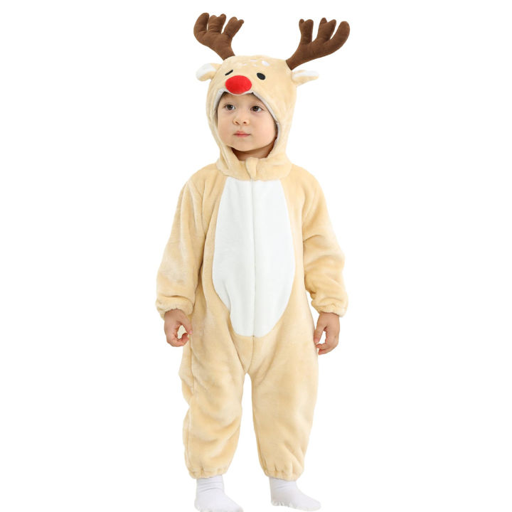 Baby Reindeer Cosplay Costume Flannel Elk Hooded One-piece Suit Toddler ...