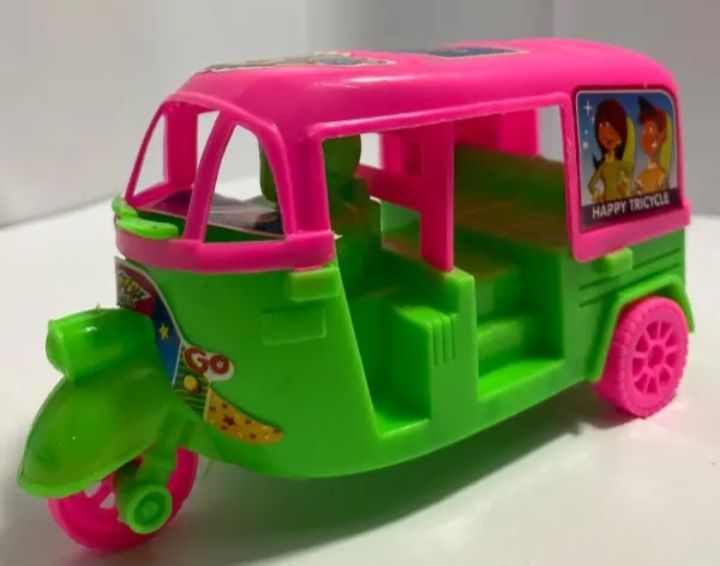 Bright Pink & Green Auto Rickshaw Toy for Kids | Happy Tricycle Pull ...