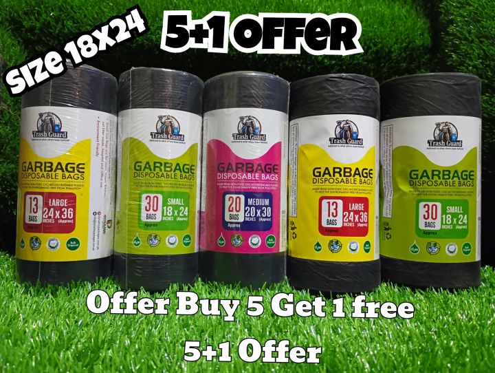 Trash Guard Garbage Roll offer 5+1 pack size 18x24 dust bin bag bin ...