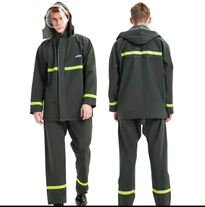 Heavy Waterproof Raincoat, Rainsuit Jacket & Pants Set Split Hooded ...