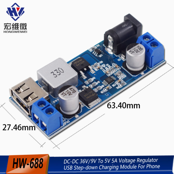 DC-DC 24V/12V To 5V 5A Step Down Power Supply Buck Converter Replace LM2596S Adjustable USB Step ...