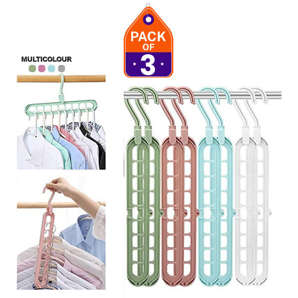 Pack of 3 & 1Magic Rotating Hanger 9 Holes Smart Cloth Organizer ...