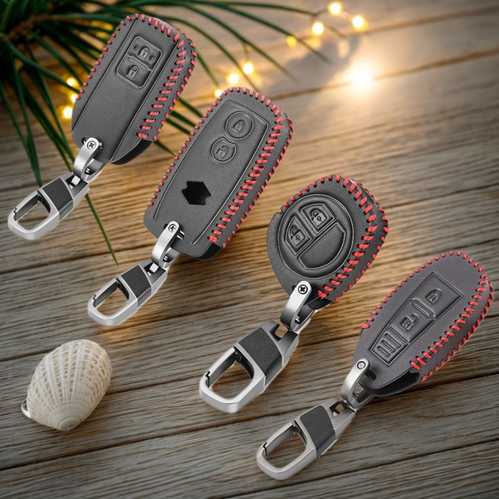 Leather Car Remote Key Case Cover Shell For Suzuki Ertiga Swift Wagon R ...