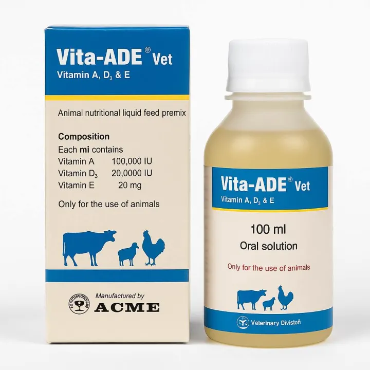 Vita-ADE Vet | Vitamin A, D₃ & E | 100ml Oral Solution (For Veterinary ...