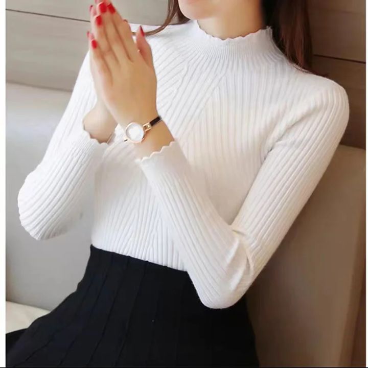ITOOLIN Women Long Sleeve Knitted Bottoming Solid Pullovers Stripe ...