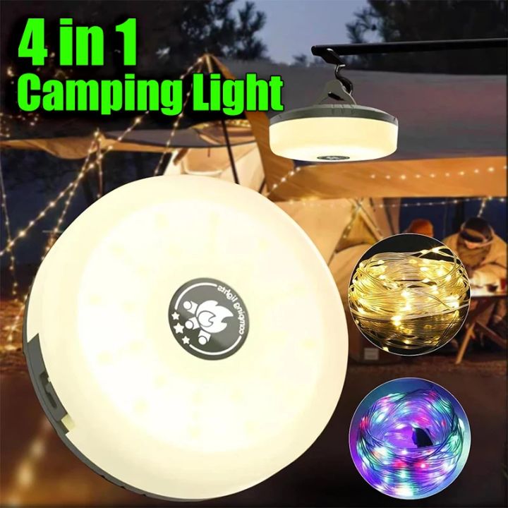 Camping String Lights Rechargeable LED Flashlight Hook lamp 4 in 1 ...