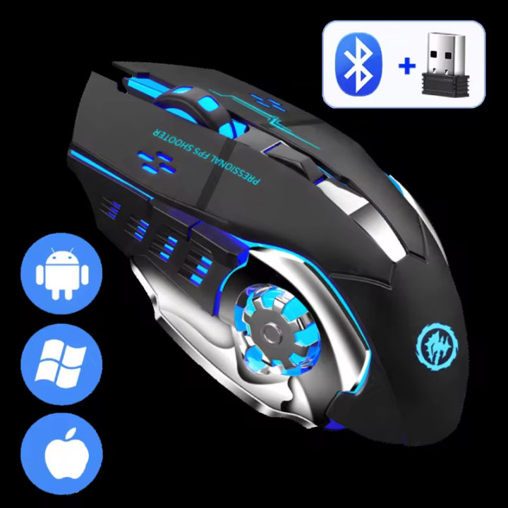 Rechargeable Wireless Mouse Gaming Computer Silent Bluetooth Mouse USB ...
