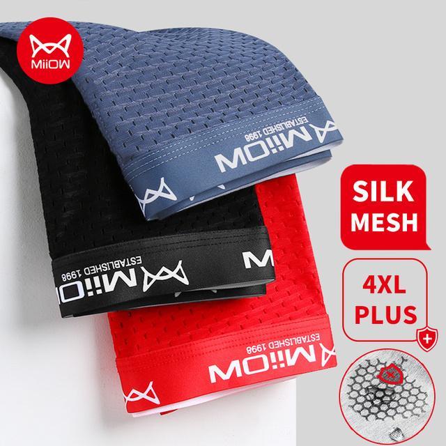 MiiOW 3-Pack Men's Mesh Boxer Briefs - Antibacterial Ice Silk Underwear, Breathable ...