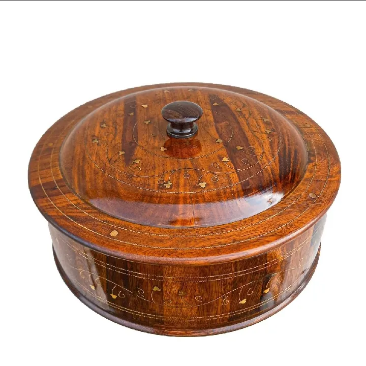 Handmade Wooden Hotpot with Brass Work – Traditional Kitchen Hot Pot ...