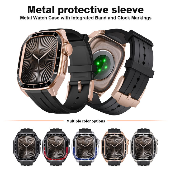 Metal Case＋Silicone Strap for Apple Watch Band 46mm Luxury Integrated ...