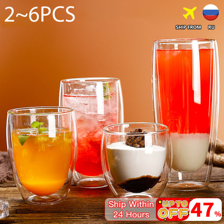 Heat-Resistant Double Wall Glass Cup Milk Whiskey Tea Beer Transparent ...