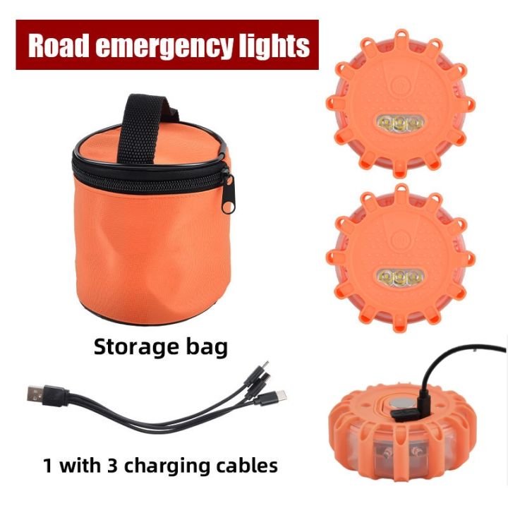 LED Road Flares Emergency Light USB rechargeable Roadside Safety Disc ...