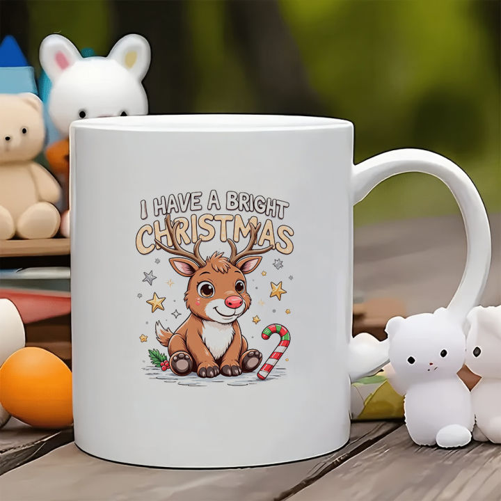 11oz cartoon reindeer Christmas mug + holiday gift kids cup home office ...