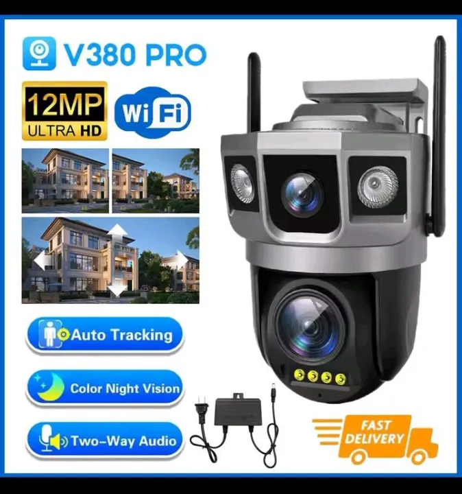 12MP Three screen Views V380 Pro Smart Home Dual Lens Security Camera ...